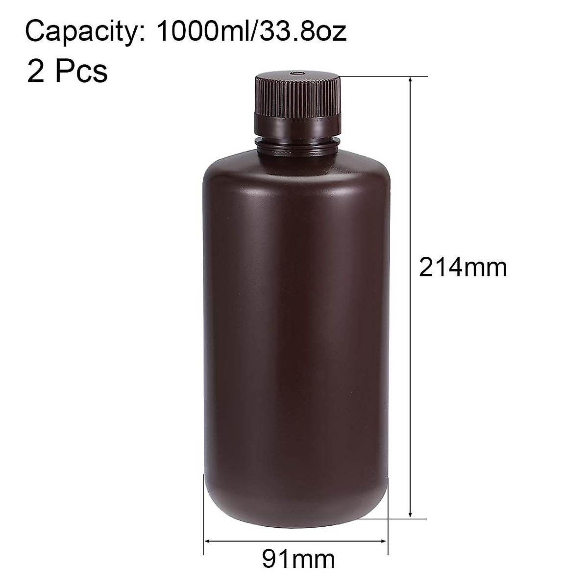 uxcell Plastic Lab Chemical Reagent Bottle 1000ml/33.8oz Small Mouth Sample Sealing Liquid Storage Container Brown 2pcs
