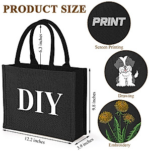 12 Packs Burlap Tote Bags Black Jute Tote Gift Bags Burlap Bags with Handles Blank Reusable Shopping Tote Kitchen Reusable Grocery Bags for Wedding Bridesmaid Market Beach DIY, 12.2 x 3.94 x 9.84 Inch