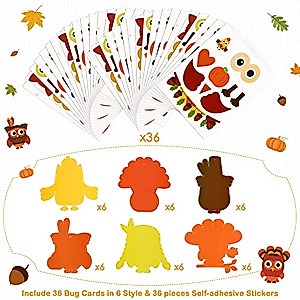 Autumn Thanksgiving Owl Craft Kit for Kids DIY Fall Turkey Day Paper Craft Kits Assorted Owl Shapes Gift with Pumpkins Favors Thanksgiving Day Project Home Classroom Game Activities(36 Sets)