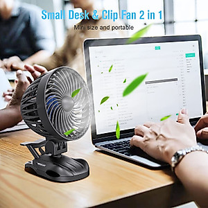 BESKAR Clip on Fan - 5000mAh Battery Rechargeable with CVT Speeds and Strong Airflow, Head Adjustable, Small Desk Fan Personal Quiet Fan for Office Stroller Outdoor