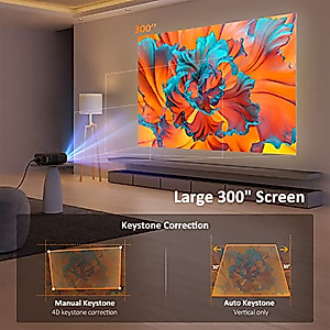 NexiGo PJ40 Movie Projector, 600 ANSI Lumens, Native 1080P, 4K Supported, 300 Inch, Auto Vertical Keystone, Zoomable, 20W Speakers, WiFi, Bluetooth 5.1, Compatible w/TV Stick, iOS, Android (Black)