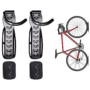 DIRZA Bike Wall Mount Rack with Tire Tray - Vertical Bike Storage Rack for Indoor,Garage,Shed - Easy to install - Great for Hanging Road,Mountain or Hybrid Bikes - Screws Included - 2 Pack