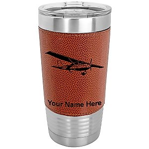 LaserGram 20oz Vacuum Insulated Tumbler Mug, High Wing Airplane, Personalized Engraving Included (Faux Leather, Basketball Style)