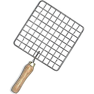 Flfwlass Stainless Steel Roasting Net with Wooden Handel, Roasting Jali, Wire Roaster, Papad Jali - 1 Pcs (Silver-Rectangular), Size-8 Inch