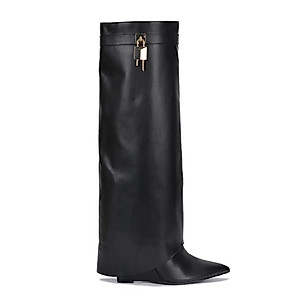 Cape Robbin Women's Pointed Toe Wedge Heel Knee High Boots Valeri (Black, us_footwear_size_system, adult, women, numeric, medium, numeric_10)