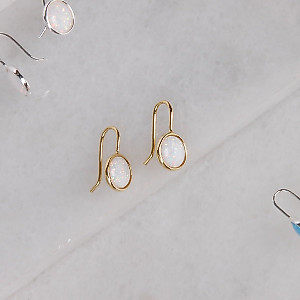 Opal Earrings for Women Gold Plated - Dainty Earrings for Women, 14K Gold Plated Dainty Gold Earrings, Gold Dangly Earrings for Woman, Created White Opal Jewelry for Women, Bridesmaid Earrings