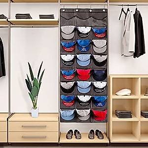 IREENUO Hat Rack for Baseball Caps, Cap Organizer for Door and Wall with 24 Clear Deep Pockets, Hat Holder for Storage and Display Baseball Caps, 4 Door & Wall Hooks Included, Dark Gray