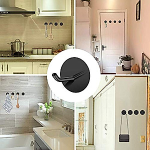 SouLips Adhesive Hooks, Self Adhesive Black Wall Mount Hanger for Key Robe Coat Towel, Super Strong Heavy Duty Stainless Steel Hooks, No Drill No Screw, Waterproof, for Kitchen Bathroom Toilet, 4 Pack