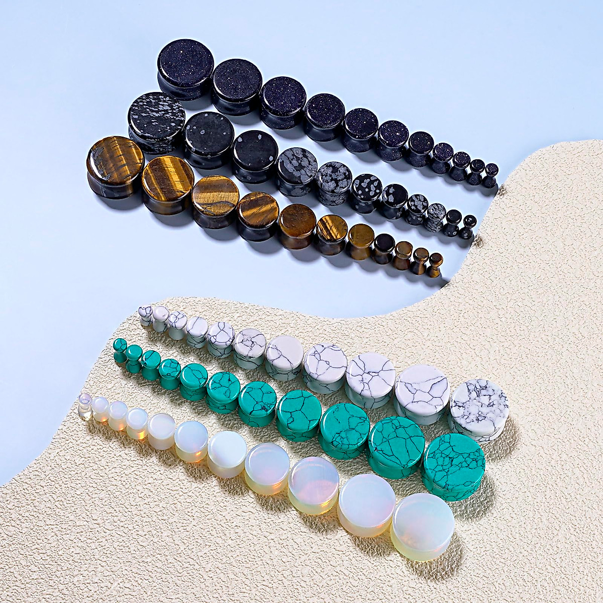 Qmcandy 6 Pairs Natural Stone Ear Plugs Saddle Plugs Ear Gauges Double Flare Expander Piercing Gauge 13/16 inch