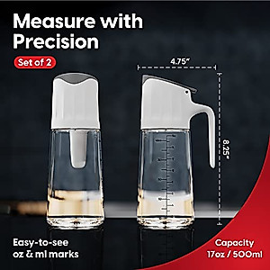 DWËLLZA KITCHEN Cooking Oil Dispenser Bottles for Kitchen – Drizzle Oil, Dressing & Coffee Syrup from Your Drip-Free, Auto-Open, 17 Oz Oil Bottles – Gray 2-Pack Glass Olive Oil Dispenser Bottle