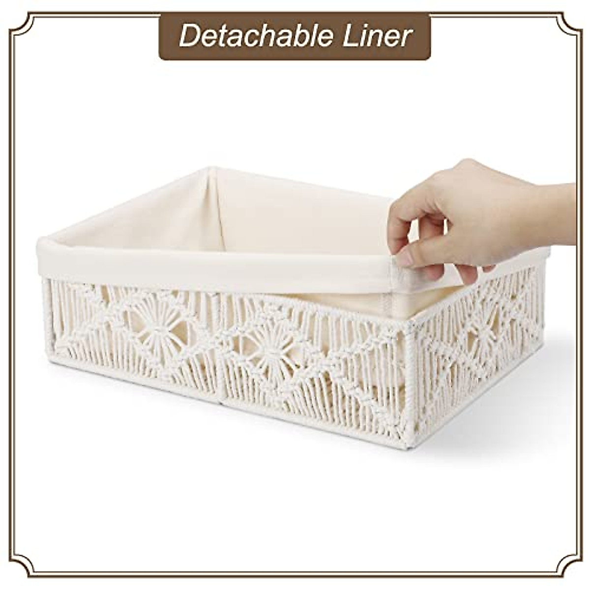 Bellzacasa Storage Baskets Boho Decor with Removable Cloth Liner Toilet Paper Basket Decorative Woven Basket for Countertop Shelf Cabinet Organizer for Bedroom Nursery Living Room Set of 3