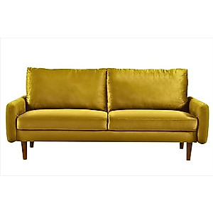 Container Furniture Direct Kent Velvet Sofa for Modern Living Rooms and Compact Spaces, Comfy 3 Seater Couch Studio Apartment Furniture with Sleek Design, Greenish Yellow