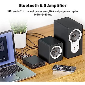 Fosi Audio BT30D Pro TPA3255 Hi-Fi Bluetooth 5.0 Stereo Audio Receiver Amplifier 2.1 Channel Mini Class D Integrated Amp 165 Watt x2+350 Watt for Home Outdoor Desktop Bookshelf Speakers/Subwoofers