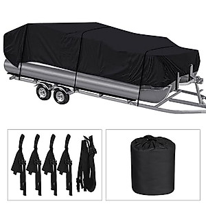 JNTKE Boat Cover with Motor Cover, Heavy Duty 210D Marine Grade Boat Cover, 21-24ft Marine Grade Boat Cover Fits V-Hull, Tri-Hull, Fishing Boat, Runabout, Bass Boat, Ski Boat, Black