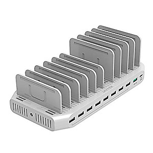 USB C PD 60W Charging Station with QC 3.0, Unitek 160W 10-Port USB Quick Charger Dock, Power Delivery Compatible with Laptop MacBook, Pixel, Upgraded Dividers