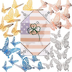 Butterfly Wall Decor 48pcs 3D Stickers Decoration, for Kids Baby Bedroom Paper Butterflies Gold Friendship Stickers Decor Teachers Office Classroom Party for Christmas Gifts Friends Stickers Set.