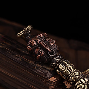 8" Tibetan Temple Collection Old Bronze Horse Head Mahakala Head Skull Head Dorje Vajra Phurpa Tiantie tip Town House Exorcism