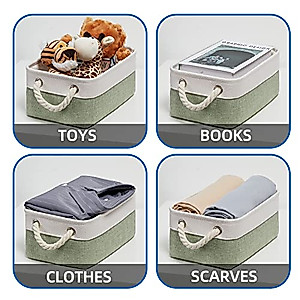 Temary Baskets 6 Pcs Fabric Storage Bins for Shelves Bundled with 2 Fabric Storage Basket for Organizing Nursery, Home (White&Green, 11.8Lx7.9Wx5.3H Inches, 16Lx12Wx12H Inches)