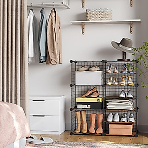 SONGMICS Shoe Rack, 18-Pair Storage Organizer, Portable Cube Shoe Organizer with Plastic Panels, DIY Modular Cabinet with Adjustable shlves, for Closet, Bedroom, Rustic Brown and Black ULPM036A01