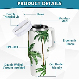 40 Oz Palm Trees Stainless Steel Tumbler with Lid and Straw Travel Insulated Tumblers