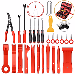 GOOACC 40Pcs Trim Removal Tool,Auto Terminal Removal Key Tool,Auto Clip Pliers Stereo Removal Tools,Car Upholstery Repair Removal Kit,Precision Hook and Pick Set,Wiring Threader,Car Film Scraper