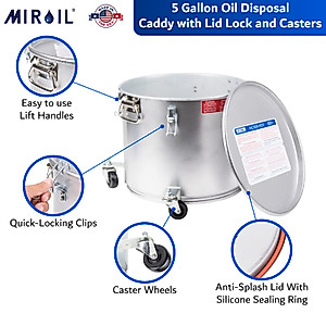 MirOil 40LC Restaurant Oil Caddy | Gasketed Safety Lid with Quick Lock Clips | Fryer Capacity Up to 35 lbs | Caster Wheel Base Included