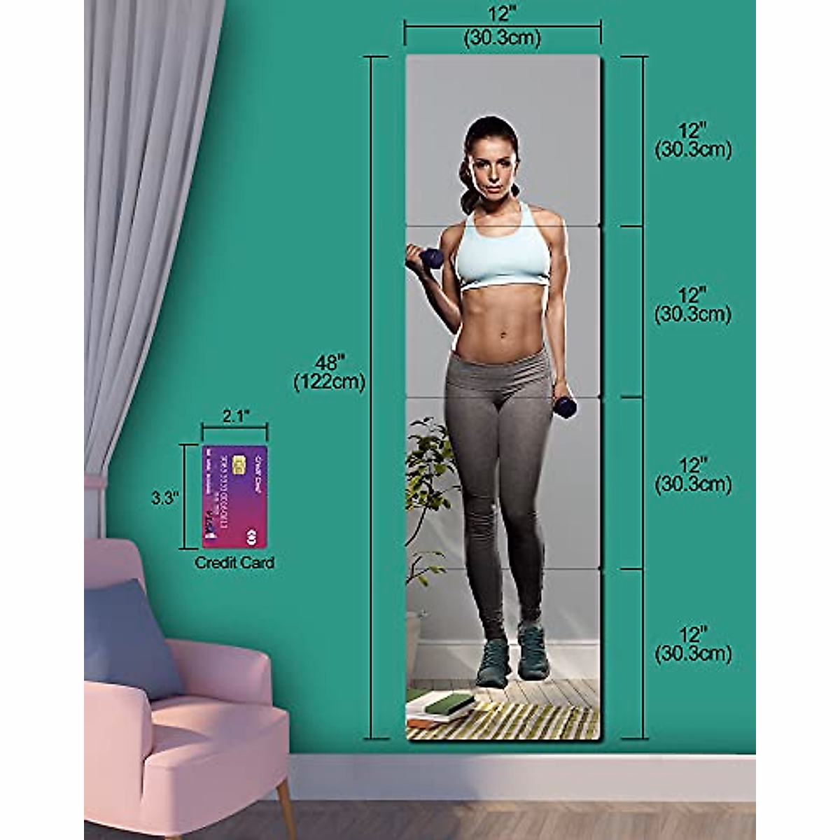 NC Plexiglass Acrylic Soft Mirror Non-Glass shatterproof Mirror Full Length Mirror Wall Mirror Frameless Home Fitness Mirror 4 Pcs 12"x12" cyhqo