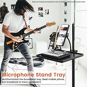 Phone holder Microphone Stand Tray, Clamp-On Rack Tray,Cell Phone Stand for Music Sheet,Compatible with Most Microphones Stands for Live Streaming,Karaoke, Recording