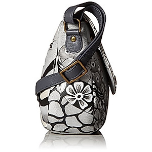Anna by Anuschka Women's Genuine Leather Flap-Over Cross Body | Hand Painted Original Artwork | Patchwork Pewter