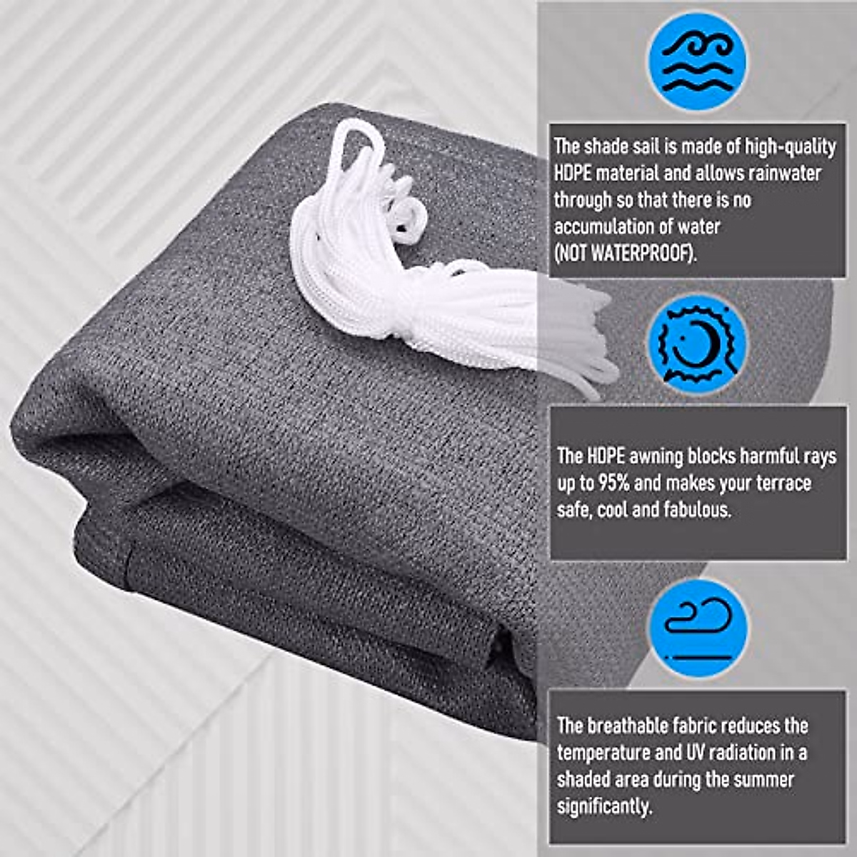 Neween Sun Shade Sail 10' x 13' Rectangle UV Block Sail Shade Canopy Cover, 180 GSM Permeable Outdoor Backyard Shade Sail Pergolas Top Sunshade Cover for Garden Patio Playground, Gray