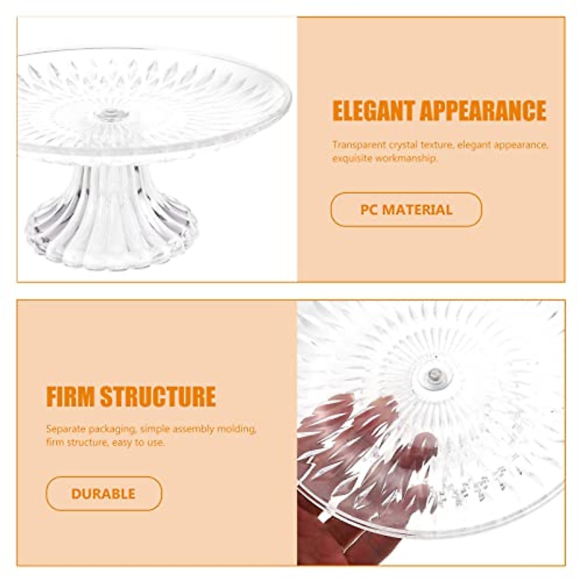DOITOOL 2Pcs Glass Footed Platter Crystal Footed Cake Plate Platter Round Footed Cake Stand Clear Serving Dish Platter for Home Kitchen (Transparent)