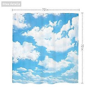 LIGHTINHOME Blue Sky Backdrop Cloud Shower Curtain 72x72 Inch Nature Landscape Scenery Waterproof Fabric Polyester Bathroom Bathtub Decoration 12 Pack Plastic Hooks