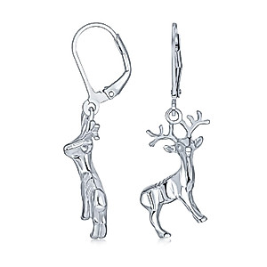Hunter Outdoor Buck Elk Moose Antelope Christmas Rudolph Reindeer Dangle Earrings For Women Teen Lever back .925 Sterling Silver