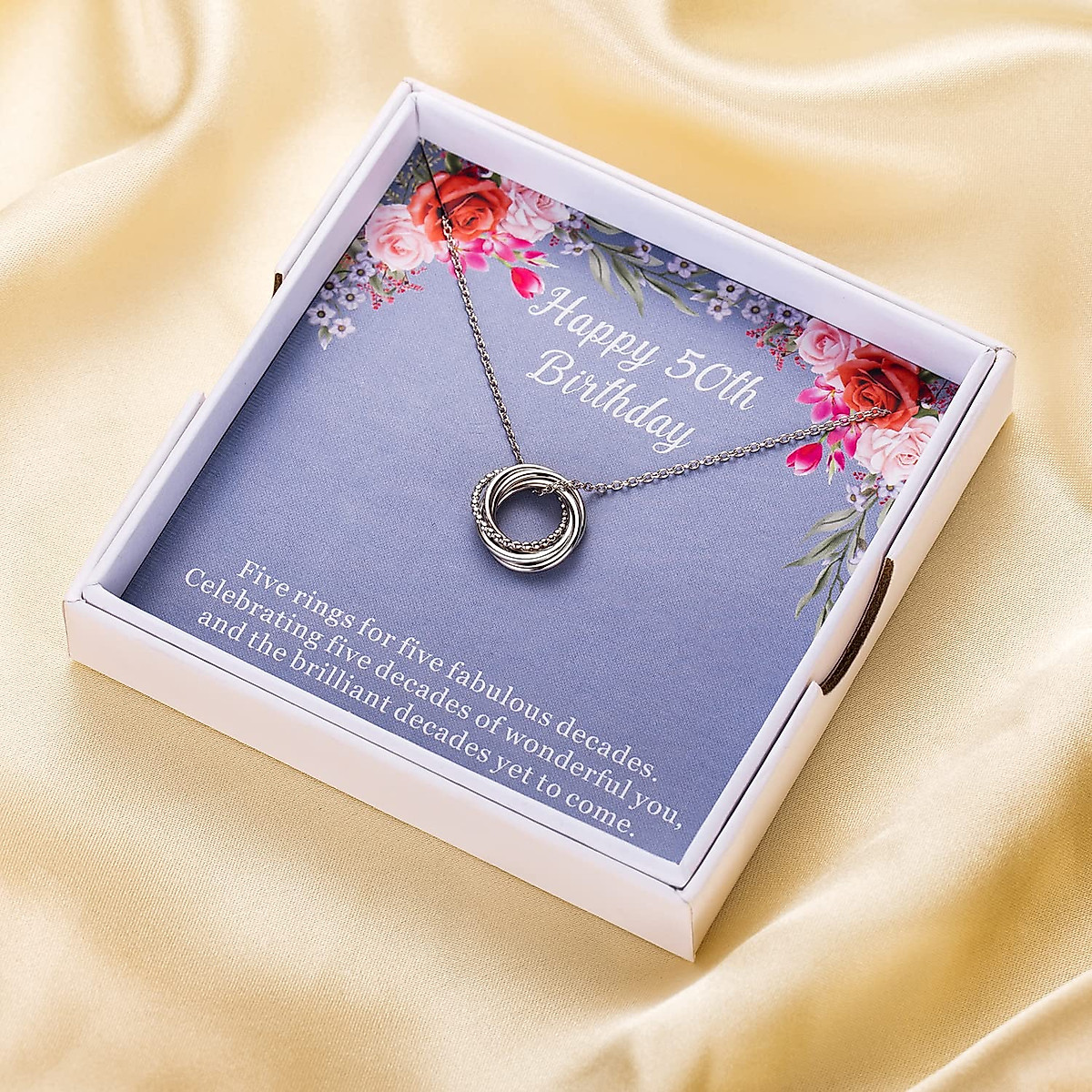 BalaBelle Birthday Gifts for Women, 30th 40th 50th 60th 70th 80th 90th Birthday Gifts for Women Friends, Happy Birthday Necklace 925 Sterling Silver Circle Necklace, Birthday Jewelry for Women (50th)