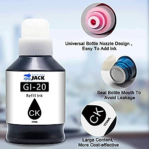 Printers Jack Compatible Canon GI-20 GI20 Refill Ink Bottles Kit for Canon PIXMA G5020 G6020 G7020 MegaTank Printers