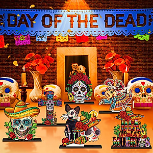 Amyhill 6 Pcs Day of the Dead Wooden Centerpiece Dancing Couple Sugar Skull Wooden Sign Dia De Muertos Table Decoration Day of the Dead Decor Catrinas Mexican Decor for Fiesta Carnival Halloween Party
