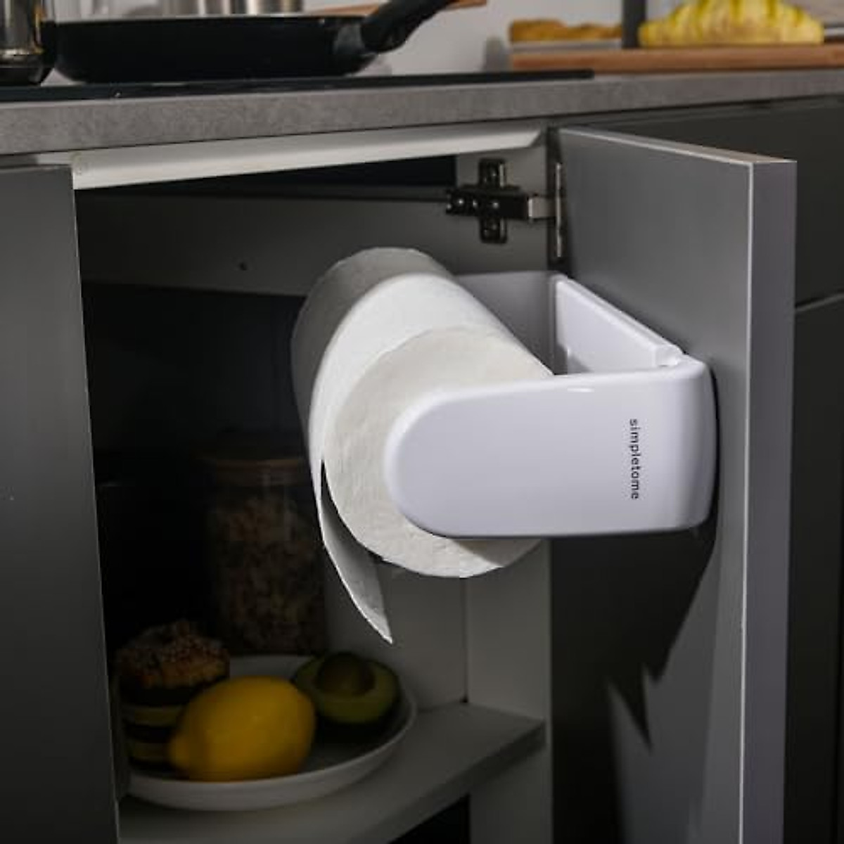 simpletome Paper Towel Holder ONE Hand Tear Adaptive Tension Arm Adjustable Length 9.4-11inch/24-28cm (White)