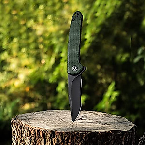 CIVIVI Pocket Knife for EDC, Mini Sandbar Liner Lock Knife, 2.95" Black Stonewashed Nitro-V Blade Micarta Handle Titanium Pocket Clip, Folding knife for Camping Hunting Hiking EDC