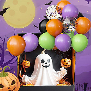 OuMuaMua 62PCS Halloween Party Balloons Decorations, 12 Inch Black Orange Green Purple Balloons Confetti Balloons for Kids Halloween Party Decorations Birthday Baby Shower Bachelorette Favors Supplies