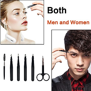 Professional Tweezers for Eyebrows, 6 Pack Stainless Steel Tweezers for Ingrown Hair Removal, Precision Brow Tweezers for Women & Girls, Plucking Daily Beauty Tool with Leather Travel Case