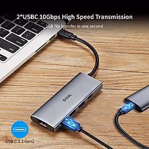 SSK 100W USB-C HUB, USB3.2 Gen 2 10Gbps 5 in 1 Type C Multiport Adapter with 4K HDMI, 2 USB C with 1 PD Powered, 2 USB A 3.2 Gen2 Ports, SuperSpeed USB C Dock for Laptop Macbook Pro Air Dell Hp Lenovo