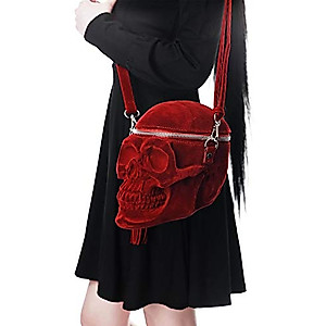 Killstar Grave Digger Blood Red Skull Gothic Velvet Handbag Purse KSRA001500