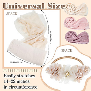 Preboun 3 Set Baby Photoshoot Props Wrap Kit 35.5 x 67 in Newborn Photography Props Wraps Baby Photo Props Newborn Pearl Headband Wrap Blanket Outfits for Baby Boy Girl Infant Toddler(Elegant Colors)