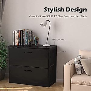 TOPSKY 2 Drawers Wood Lateral File Cabinet for Letter Size/A4/Legal File Full Extension Soft Close Concealed Slide (Black)