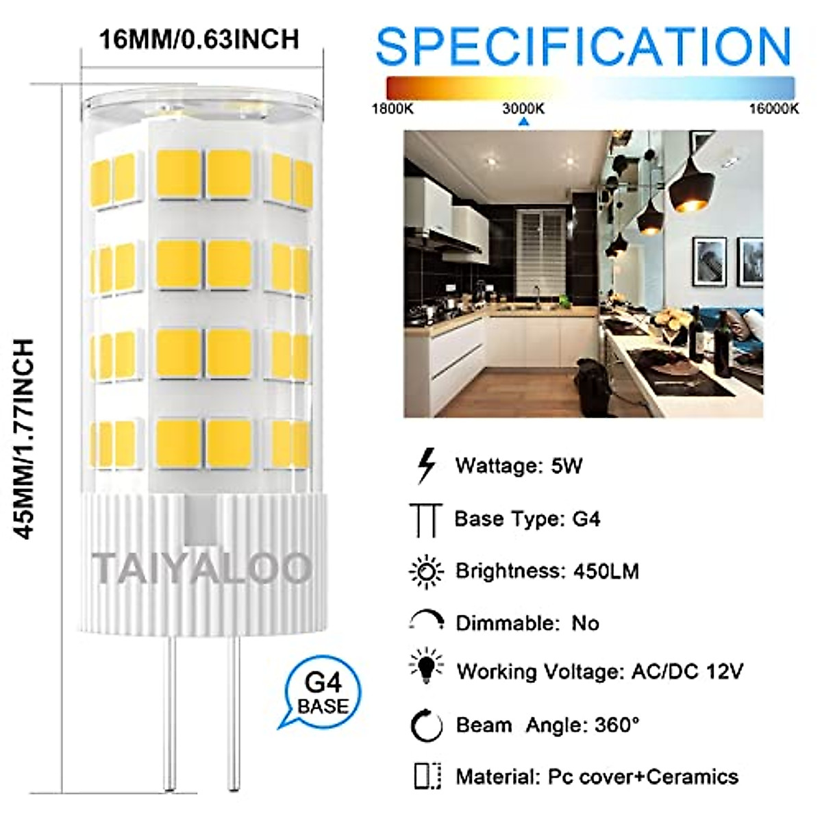 G4 LED Bulb 12V AC/DC 5W Equivalent to 40W Halogen Bulb, T3 JC Type Bi-Pin Base, Warm White 2700K G4 Bulb for Outdoor Landscape Lighting Deck Stair Step Path Paver Lights, Home Lighting, (6 Pack)