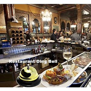 WEKOIL Call Bell Golden Desk Service Bell Customer Ding Bell for Restaurant Hotel Room Kitchen Party School Classroom Office Elderly Teachers Students Large Bright Bell 3.35 inch