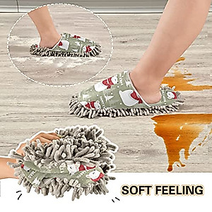 Kigai Microfiber Cleaning Slippers Christmas Polar Bear Washable Mop Shoes Slipper for Men/Women House Floor Dust Cleaner, Size M
