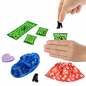 Barbie Color Reveal Doll with 7 Surprises: Water Reveals Doll’s Look & Creates Color Change on Face & Sculpted Hair; 4 Mystery Bags Contain Surprise Scented Wig, Skirt, Shoes & Sponge; Food-Themed