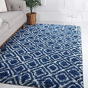 Guucha Soft Plush Fluffy Carpets, 5'x8' Fluffy Rugs, Geometric Moroccan Shaggy Rugs for Living Room Bedroom Nursery Room Kids' Room, White/Blue