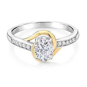 Gem Stone King 10K Yellow Gold and 925 Sterling 7X5MM Oval Gemstone Birthstone and White Lab Grown Diamond Engagement Ring | Wedding Anniversary Promise Ring for Women